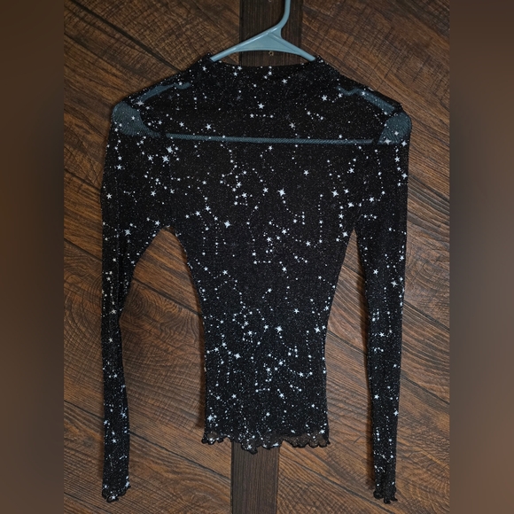 Tops | Celestial Black Long Sleeve Mesh Top | Poshmark